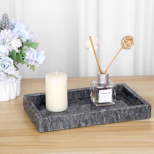 Hipiwe Natural Marble Tray for Kitche Bathroom Desktop Coffee Table, Stone Vanity Organizer Tray Decorative Tray Plate Holder for Tissues, Candles, Towel, Plant (Black)