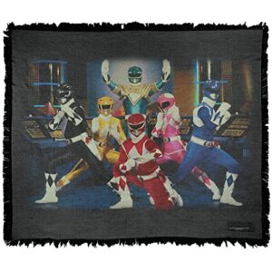 logovision power rangers blanket, 50"x60" stance woven tapestry cotton blend fringed throw