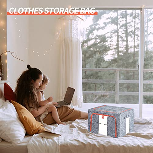 PoPThinG Metal Support Clothes Storage Bag. Organizer box with Support, Hard Bottom, Sturdy Handle, Durable Zipper. Suitable for Clothes, Underwear, Towel. 2 Pack/ 6.34gal /Grey