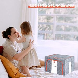 PoPThinG Metal Support Clothes Storage Bag. Organizer box with Support, Hard Bottom, Sturdy Handle, Durable Zipper. Suitable for Clothes, Underwear, Towel. 2 Pack/ 6.34gal /Grey