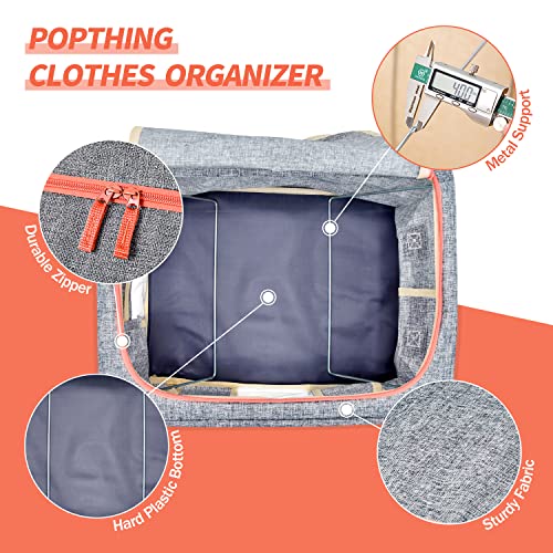 PoPThinG Metal Support Clothes Storage Bag. Organizer box with Support, Hard Bottom, Sturdy Handle, Durable Zipper. Suitable for Clothes, Underwear, Towel. 2 Pack/ 6.34gal /Grey