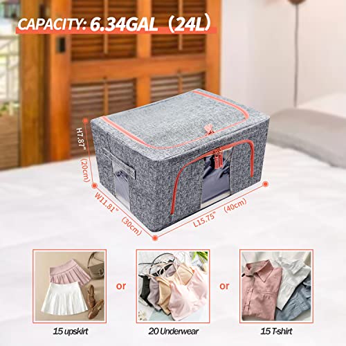 PoPThinG Metal Support Clothes Storage Bag. Organizer box with Support, Hard Bottom, Sturdy Handle, Durable Zipper. Suitable for Clothes, Underwear, Towel. 2 Pack/ 6.34gal /Grey