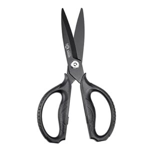 mitsumoto sakari japanese kitchen scissors all purpose, black titanium plated heavy duty kitchen scissors, multipurpose cooking and herb scissors, micro serrated