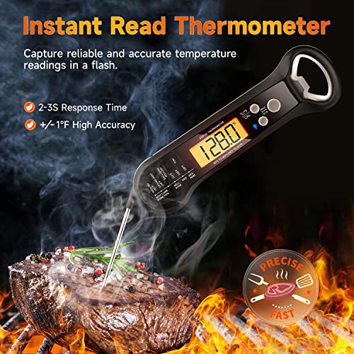 Meat Thermometer Digital, Waterproof Instant Read Food Thermometer for Cooking and Grilling. Kitchen Gadgets, Accessories with LED Backlit Display, Bottle Cap Opener for Kitchen, BBQ, Grill