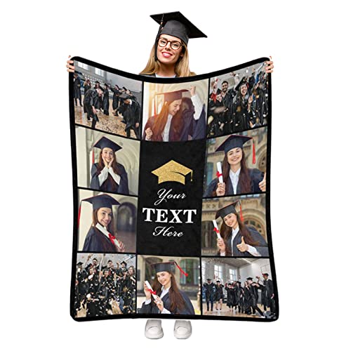 Artsadd Custom Graduation Blankets with Photos Text Personalized Class of 2023 Graduation Gifts Customized Flannel Throw Blanket Senior High School/College/Masters Graduate Gifts for Him Her 60"x80"