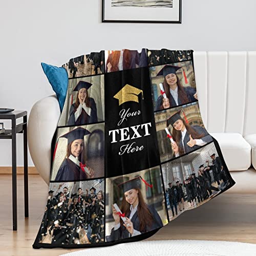 Artsadd Custom Graduation Blankets with Photos Text Personalized Class of 2023 Graduation Gifts Customized Flannel Throw Blanket Senior High School/College/Masters Graduate Gifts for Him Her 60"x80"