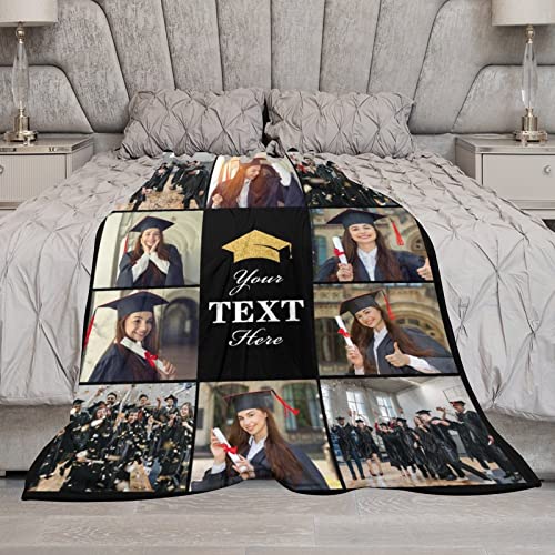 Artsadd Custom Graduation Blankets with Photos Text Personalized Class of 2023 Graduation Gifts Customized Flannel Throw Blanket Senior High School/College/Masters Graduate Gifts for Him Her 60"x80"