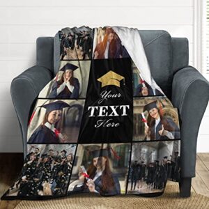 Artsadd Custom Graduation Blankets with Photos Text Personalized Class of 2023 Graduation Gifts Customized Flannel Throw Blanket Senior High School/College/Masters Graduate Gifts for Him Her 60"x80"