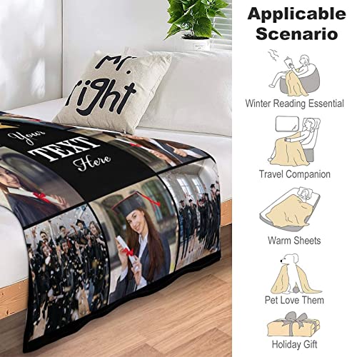 Artsadd Custom Graduation Blankets with Photos Text Personalized Class of 2023 Graduation Gifts Customized Flannel Throw Blanket Senior High School/College/Masters Graduate Gifts for Him Her 60"x80"