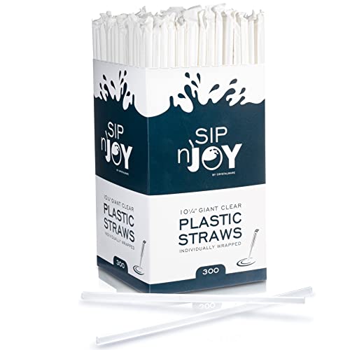 Crystalware Plastic Giant (Jumbo) Straws Individually Wrapped 10-1/4", 300 per Box (Clear)