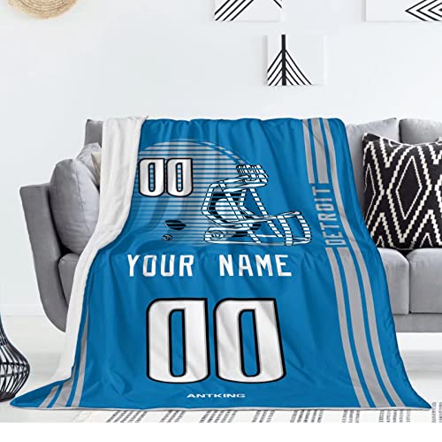 ANTKING Detroit Throw Blanket Custom Any Name and Number for Men Women Youth Gifts