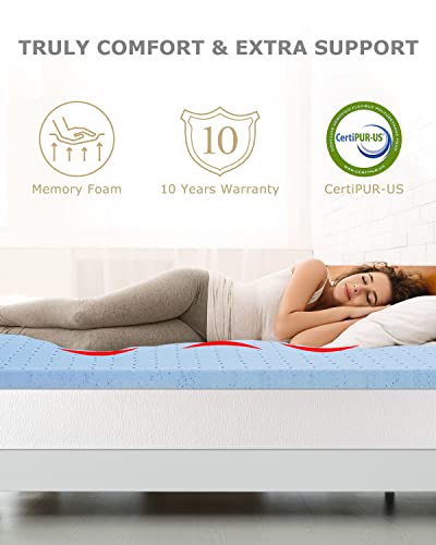 BedStory Mattress Topper Queen Size, Dual-Layer Pillow Top & Gel Memory Foam Bed Toppers 3.6 Inch, 2-in-1 Combination of Comfort and Support, Gray