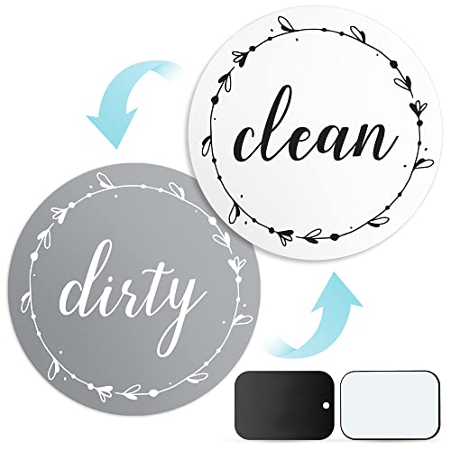 Dishwasher Magnet Clean Dirty Sign: Works on Stainless Steel Non Magnetic Dish Washers - 3.15" - Includes Magnetic Piece with Adhesive - Farmhouse Kitchen Accessories Decor, Apartment Necessities