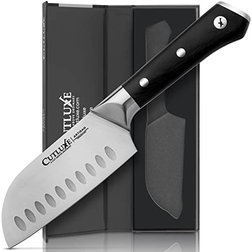 Cutluxe Santoku Knife – 5" Multipurpose Kitchen Knife for Cutting Slicing & Chopping – Forged High Carbon German Steel – Full Tang & Razor Sharp – Ergonomic Handle Design – Artisan Series