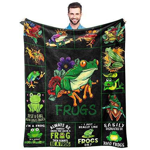 KBBMFEU Frog Blanket Frog Throw Blanket Gifts for Adults Women Frog Lovers Lightweight Cozy Throw for Bed Sofa 50X60 inch