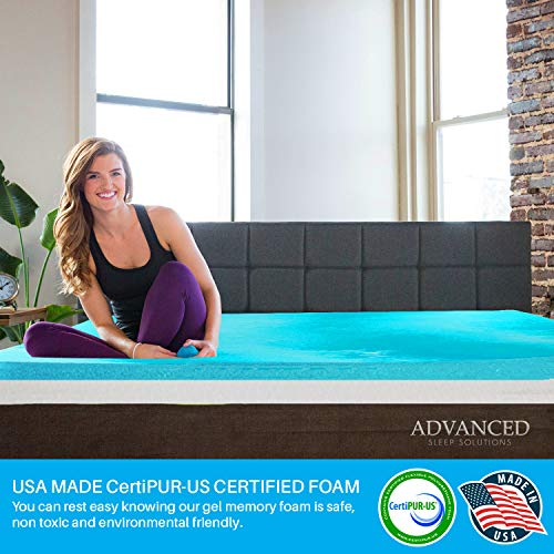 Gel Memory Foam Mattress Topper Twin Extra Long, Plush 2 Inch Thick, Premium Gel Infused Twin XL Memory Foam Mattress/Bed Topper/Pad for a Cool, and Comfortable Sleep. Made in The USA