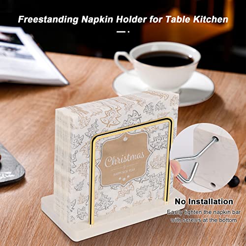 Livabber Napkin Holder, Metal Napkin Holder with Marble Base Modern Freestanding Tissue Paper Dispenser for Table Kitchen, Gold