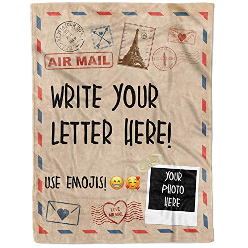 Personalized Photo Letter Blanket Throw Fleece Custom Postal Picture Gift Inspirational Moments Present to My Daughter Son from Mom Dad Customized for Husband Wife (50x60)