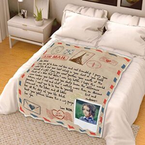 Personalized Photo Letter Blanket Throw Fleece Custom Postal Picture Gift Inspirational Moments Present to My Daughter Son from Mom Dad Customized for Husband Wife (50x60)