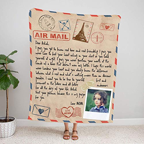 Personalized Photo Letter Blanket Throw Fleece Custom Postal Picture Gift Inspirational Moments Present to My Daughter Son from Mom Dad Customized for Husband Wife (50x60)