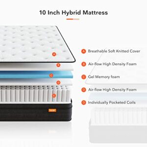 Sweetnight Full Size Mattress, 10-Inch Full Size Mattress in a Box, Gel Memory Foam and Individual Pocket Spring Hybrid Mattress, Full Bed Mattress for Cool Sleep, Supportive & Pressure Relief