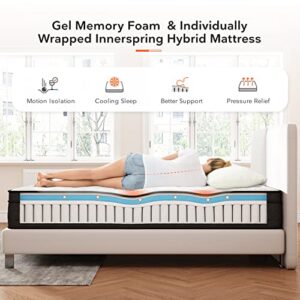 Sweetnight Full Size Mattress, 10-Inch Full Size Mattress in a Box, Gel Memory Foam and Individual Pocket Spring Hybrid Mattress, Full Bed Mattress for Cool Sleep, Supportive & Pressure Relief