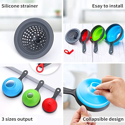 Funnel with Strainer for Kitchen Use, Dokpod Funnels for Filling Bottles, Wide Mouth Canning Funnel, Funnel with Filter, Collapsible Kitchen Funnel, Silicone Funnel