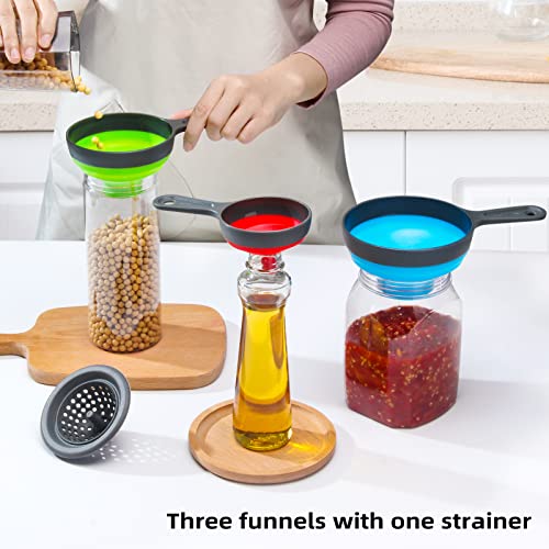 Funnel with Strainer for Kitchen Use, Dokpod Funnels for Filling Bottles, Wide Mouth Canning Funnel, Funnel with Filter, Collapsible Kitchen Funnel, Silicone Funnel