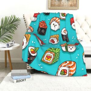 Qutown Sushi Pattern Cute Cartoon Japanese Food Blanket Throw Soft Lightweight Warm Cozy Flannel Fleece Women Adults and Kids Gifts for Couch Bed Sofa 50*40inch Small for Kid Leg pet