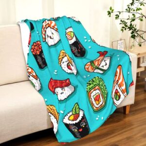 Qutown Sushi Pattern Cute Cartoon Japanese Food Blanket Throw Soft Lightweight Warm Cozy Flannel Fleece Women Adults and Kids Gifts for Couch Bed Sofa 50*40inch Small for Kid Leg pet