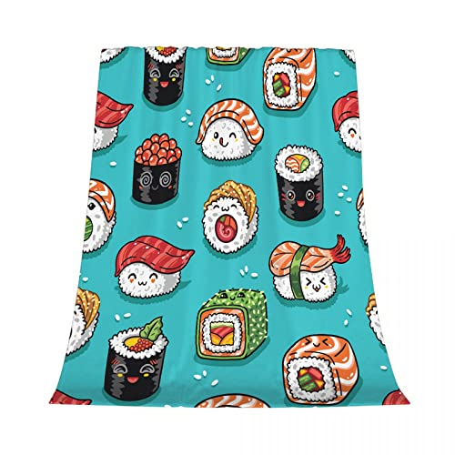 Qutown Sushi Pattern Cute Cartoon Japanese Food Blanket Throw Soft Lightweight Warm Cozy Flannel Fleece Women Adults and Kids Gifts for Couch Bed Sofa 50*40inch Small for Kid Leg pet