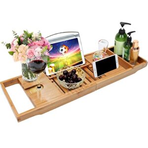 LIUYUNQI Extendable Bathtub Tray Bath Tray Spa Organizer Rack Reading Book Wine Tablet Holder for Bathroom Storage Shelf (Color : D)