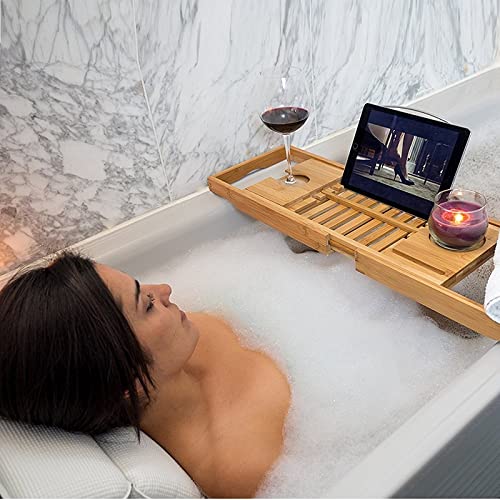 LIUYUNQI Extendable Bathtub Tray Bath Tray Spa Organizer Rack Reading Book Wine Tablet Holder for Bathroom Storage Shelf (Color : D)