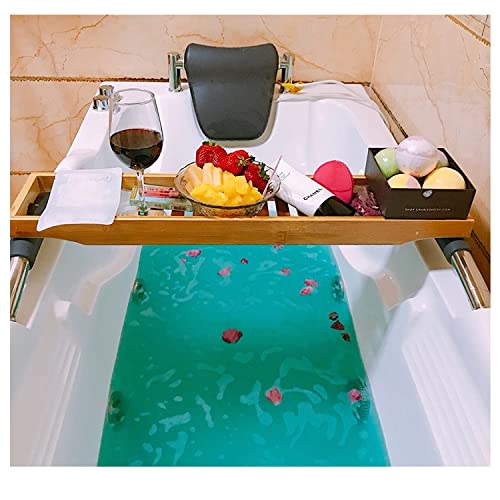 LIUYUNQI Extendable Bathtub Tray Bath Tray Spa Organizer Rack Reading Book Wine Tablet Holder for Bathroom Storage Shelf (Color : D)