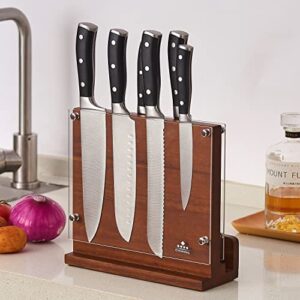 ENOKING Magnetic Knife Block with Acrylic Shield, Kitchen Knife Holder without Knives- Natural Acacia Wood Universal Knife Storage Organizer for Kitchen Counter