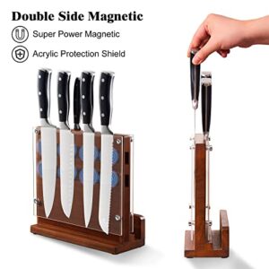 ENOKING Magnetic Knife Block with Acrylic Shield, Kitchen Knife Holder without Knives- Natural Acacia Wood Universal Knife Storage Organizer for Kitchen Counter