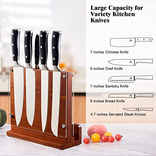 ENOKING Magnetic Knife Block with Acrylic Shield, Kitchen Knife Holder without Knives- Natural Acacia Wood Universal Knife Storage Organizer for Kitchen Counter