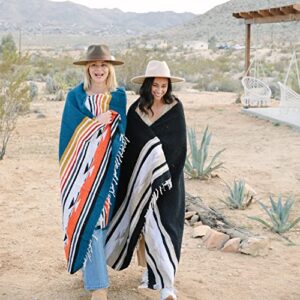 Black Mexican Blanket by Laguna Beach Textile Co - Beach, Yoga, Camping, or Decorative Throw Blanket - Traditional Handmade Serape - Black Baja