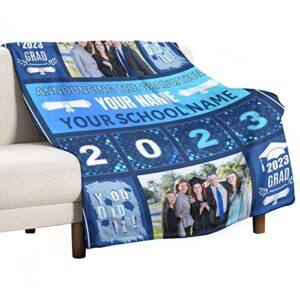 Personalized 2023 Graduation Blanket Gifts with Photos Name, 50"x60" Flannel Fleece Throw Blanket Soft, Lightweight, Comfortable, Warm, Funny Graduation Gifts for Her Him