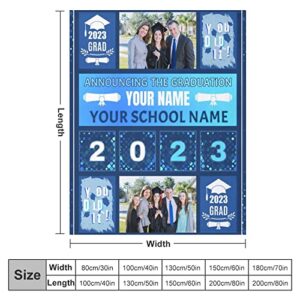 Personalized 2023 Graduation Blanket Gifts with Photos Name, 50"x60" Flannel Fleece Throw Blanket Soft, Lightweight, Comfortable, Warm, Funny Graduation Gifts for Her Him