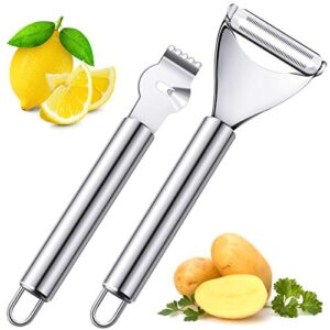 2 pieces stainless steel lemon grater zester potato peelers stainless steel y peeler orange citrus peeler tool with channel knife and hanging loop for home kitchen fruits