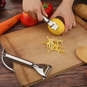 2 Pieces Stainless Steel Lemon Grater Zester Potato Peelers Stainless Steel Y Peeler Orange Citrus Peeler Tool with Channel Knife and Hanging Loop for Home Kitchen Fruits