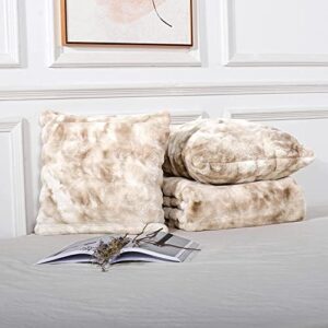 NEXHOME PRO Faux Fur Throw Blanket+2x18 x18 Pillow Cover Set, Luxury Soft Warm Fuzzy Cozy Fluffy Fleece Blankets for Women Checkboard 50"x60",Comfy Ruched Blanket for Sofa Couch Bed Décor Beige Cream