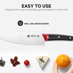 ASETY Kitchen Knife Set with Block- NSF Food-Safe 17 PCS Modern Knives Full Tang German Stainless Steel Chef Knife Set with 4-in-1 Knife Sharpener and 2x Peeler- Ergonomic Handle and Gift Box