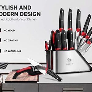 ASETY Kitchen Knife Set with Block- NSF Food-Safe 17 PCS Modern Knives Full Tang German Stainless Steel Chef Knife Set with 4-in-1 Knife Sharpener and 2x Peeler- Ergonomic Handle and Gift Box