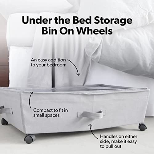 Dormify Storage Bin On Wheels | Under the Bed Storage | 24"L x 15"W x 8"H | Laundry Storage & Clothes Basket | Collapsible Laundry Basket | Laundry Tote College Dorm Essentials | Portable Laundry Bag | 16" x 20" | Grey | Small Space Living | Dorm & Bedroo