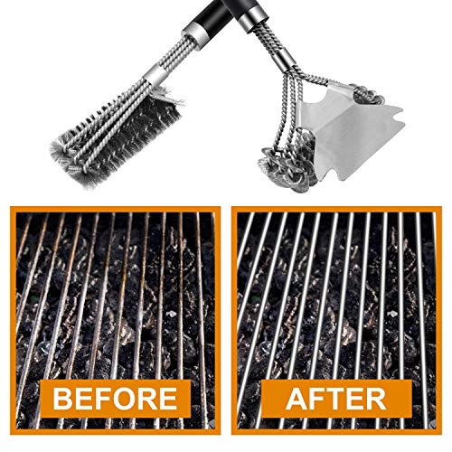 Stainless Grill Brush and Scraper - 2 Pieces of Barbecue Set, Include a Strong and Safe Bristle BBQ Cleaning Brush and a Firm Bristle-Free Brush with a Durable Scraper