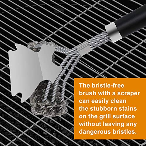 Stainless Grill Brush and Scraper - 2 Pieces of Barbecue Set, Include a Strong and Safe Bristle BBQ Cleaning Brush and a Firm Bristle-Free Brush with a Durable Scraper