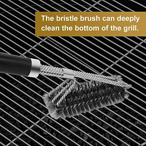 Stainless Grill Brush and Scraper - 2 Pieces of Barbecue Set, Include a Strong and Safe Bristle BBQ Cleaning Brush and a Firm Bristle-Free Brush with a Durable Scraper