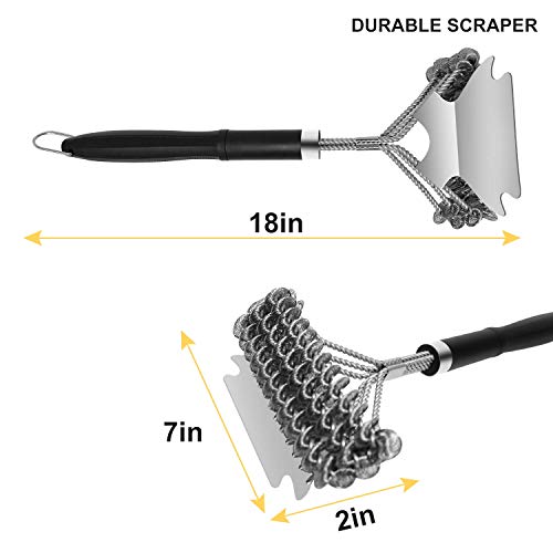 Stainless Grill Brush and Scraper - 2 Pieces of Barbecue Set, Include a Strong and Safe Bristle BBQ Cleaning Brush and a Firm Bristle-Free Brush with a Durable Scraper